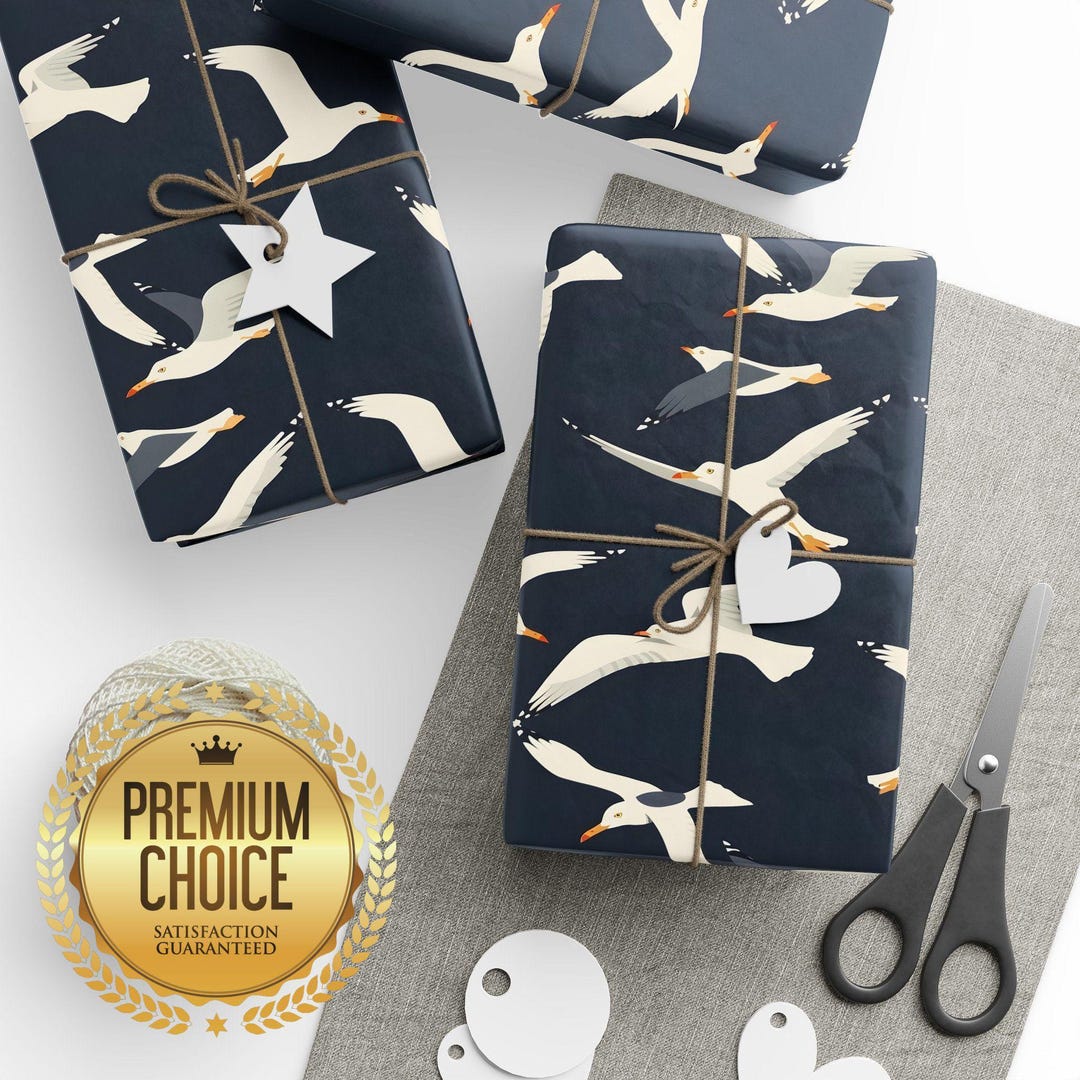 Seagull Wrapping Paper Roll, Beach Gift Wrap Roll, Coastal Birds Gift ...