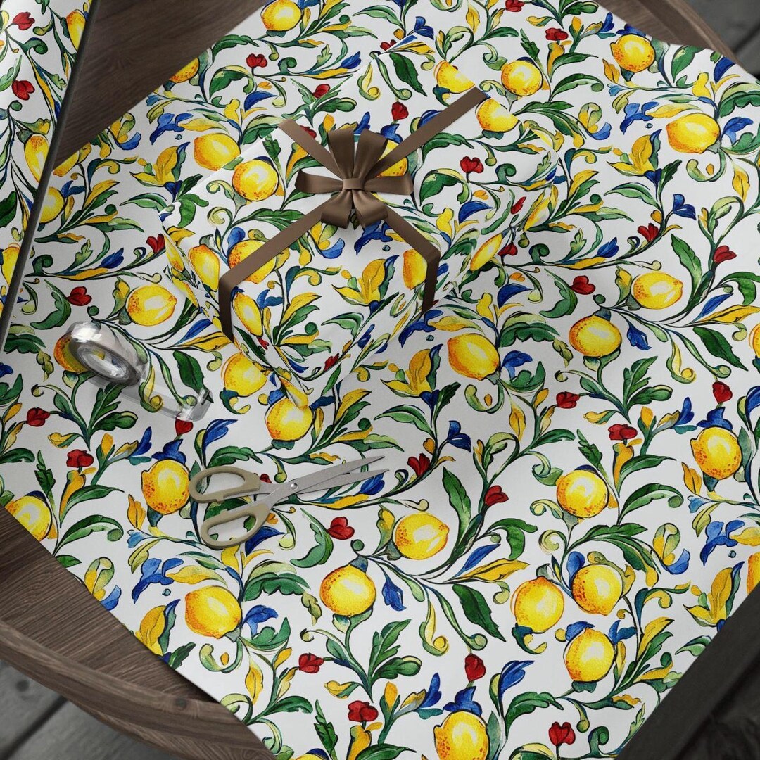 Lemon Wrapping Paper Roll Mediterranean Gift Wrap for Summer Birthday ...