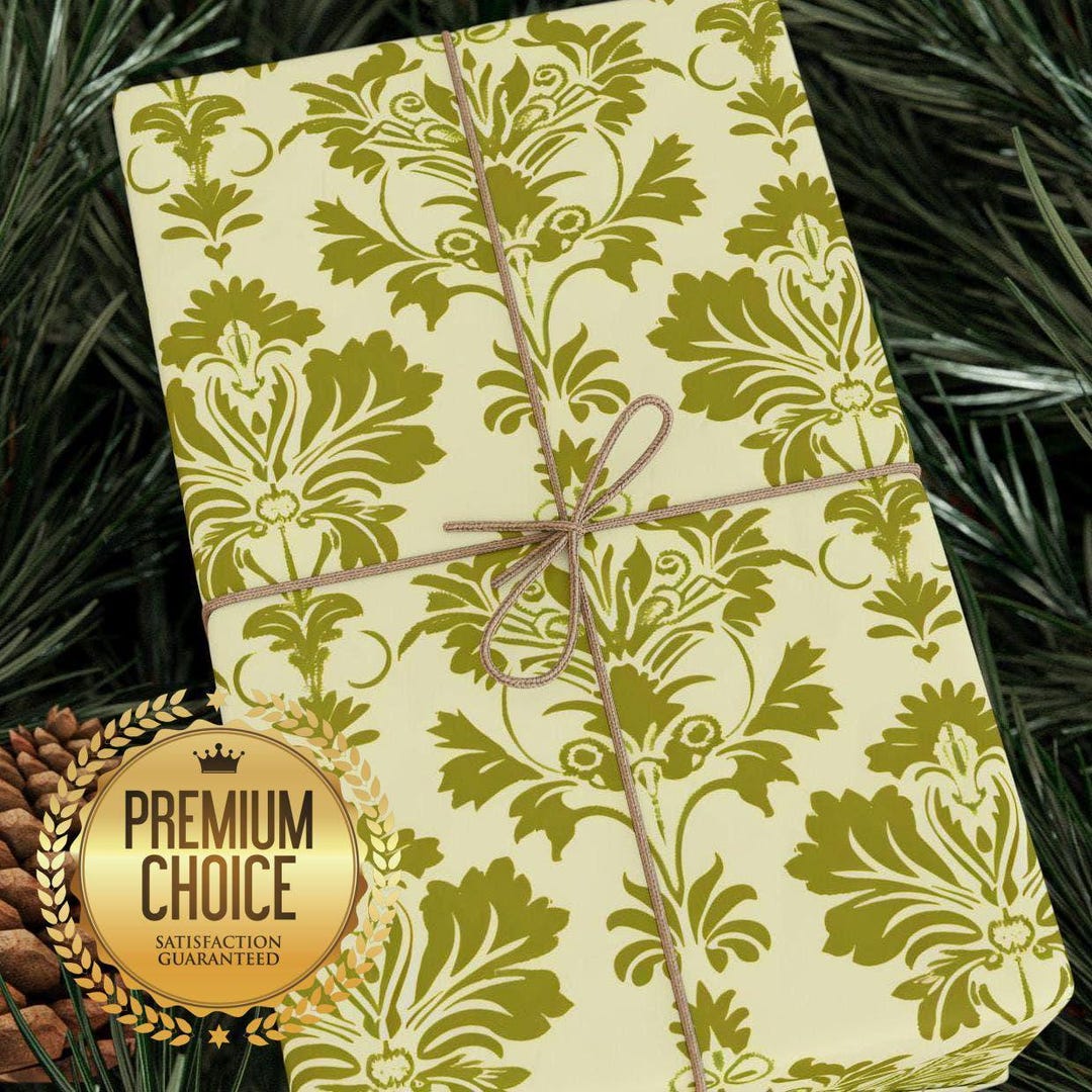 Chartreuse and Cream Ornate Floral Wrapping Paper for Birthdays ...