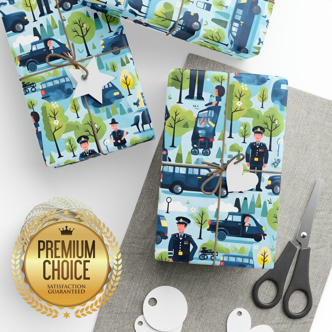 Kids Police Birthday Wrapping Paper, Police Gift Wrap, Policeman Gift ...