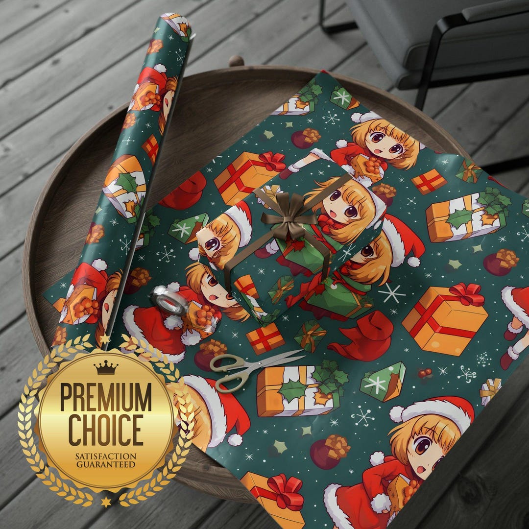 Anime Style Christmas Wrapping Paper | Anime Gift Wrap, Christmas Gift ...