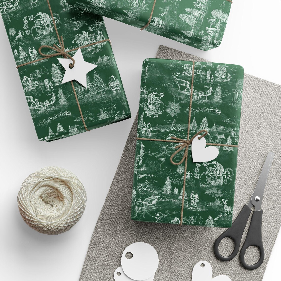 Forest Green Vintage Santa Claus Toile Style Christmas Wrapping Paper ...