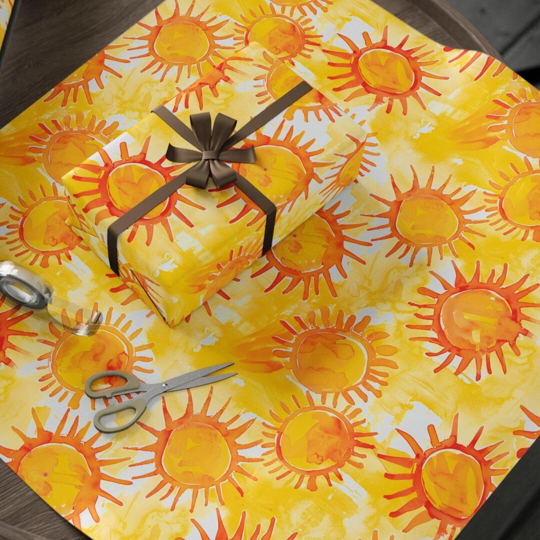 Sunny Wrapping Paper Watercolor Sun Gift Wrap Bright Summer Birthday ...
