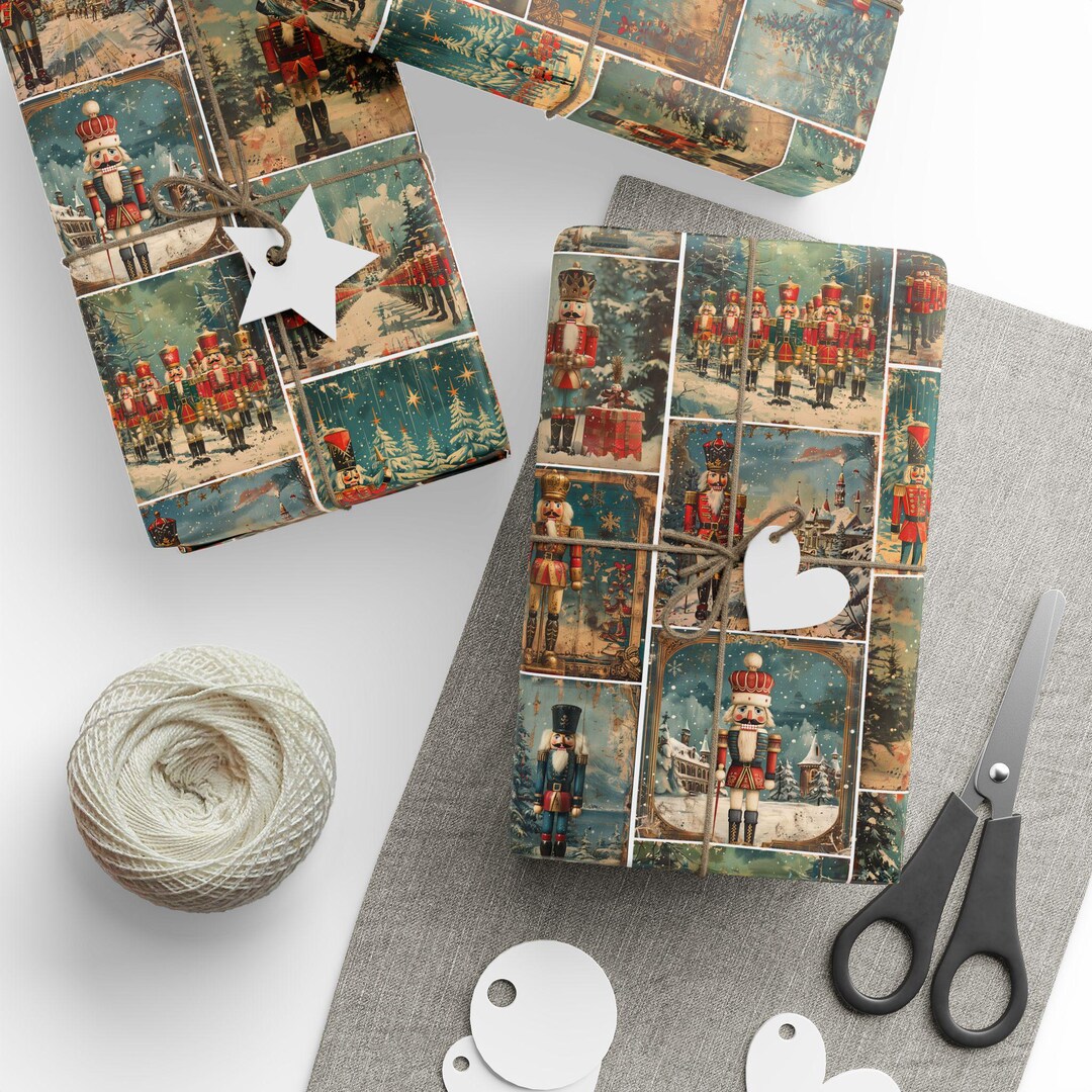 Vintage Nutcracker Gift Wrapping Paper | Retro Christmas Gift Wrap W ...