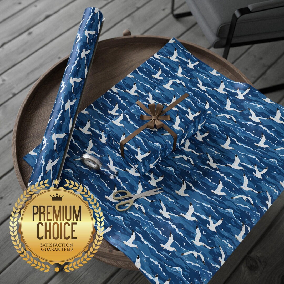 Seagull Wrapping Paper Roll, Coastal Birds Gift Paper, Coastal Gift ...
