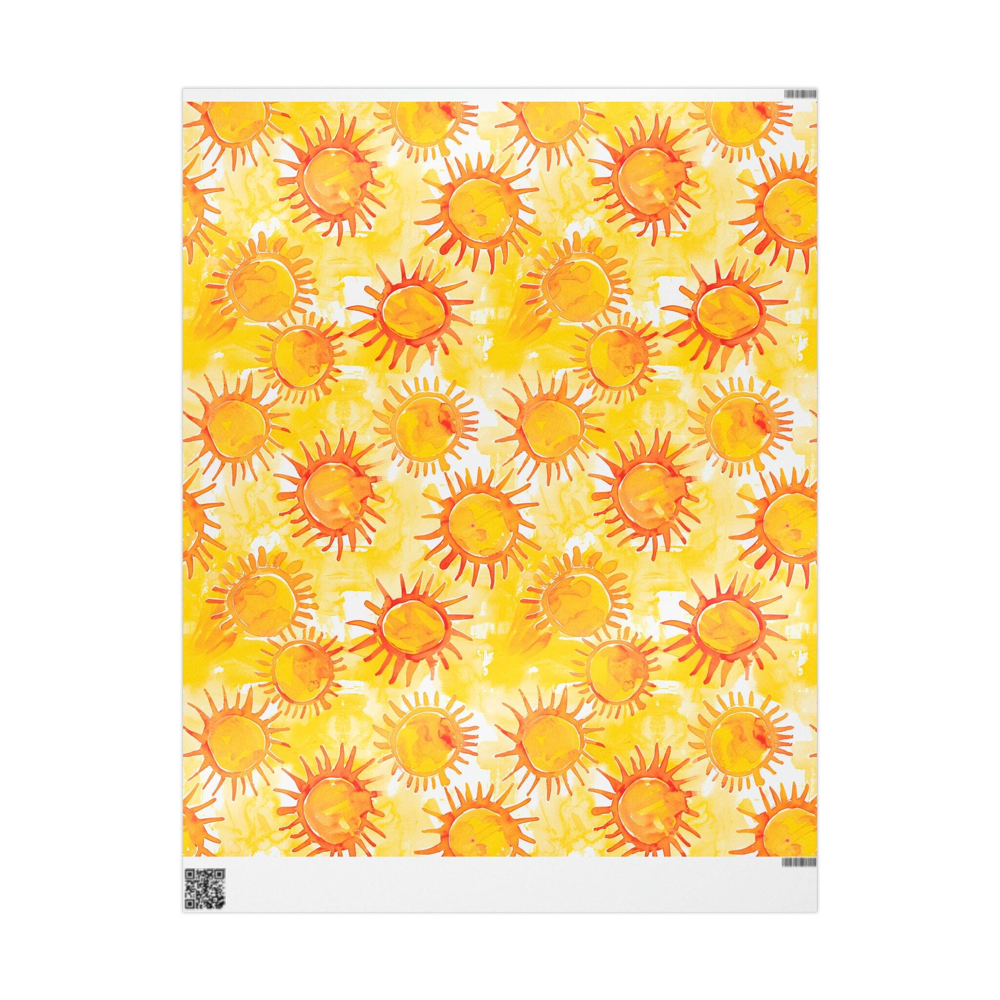 Sunny Wrapping Paper Watercolor Sun Gift Wrap Bright Summer Birthday ...