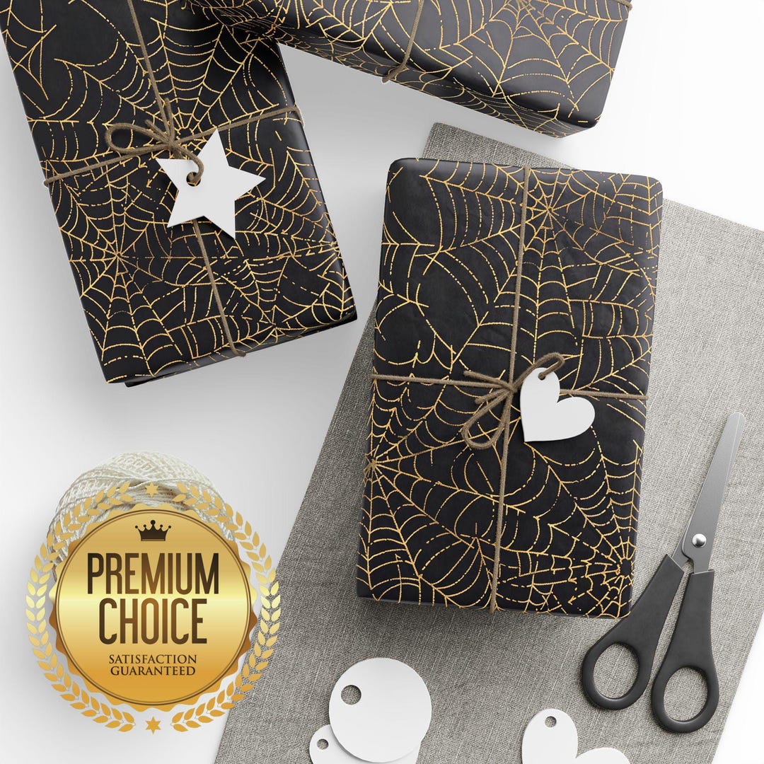Spiderweb Wrapping Paper, Halloween Cobweb Gift Wrap, Black Halloween ...