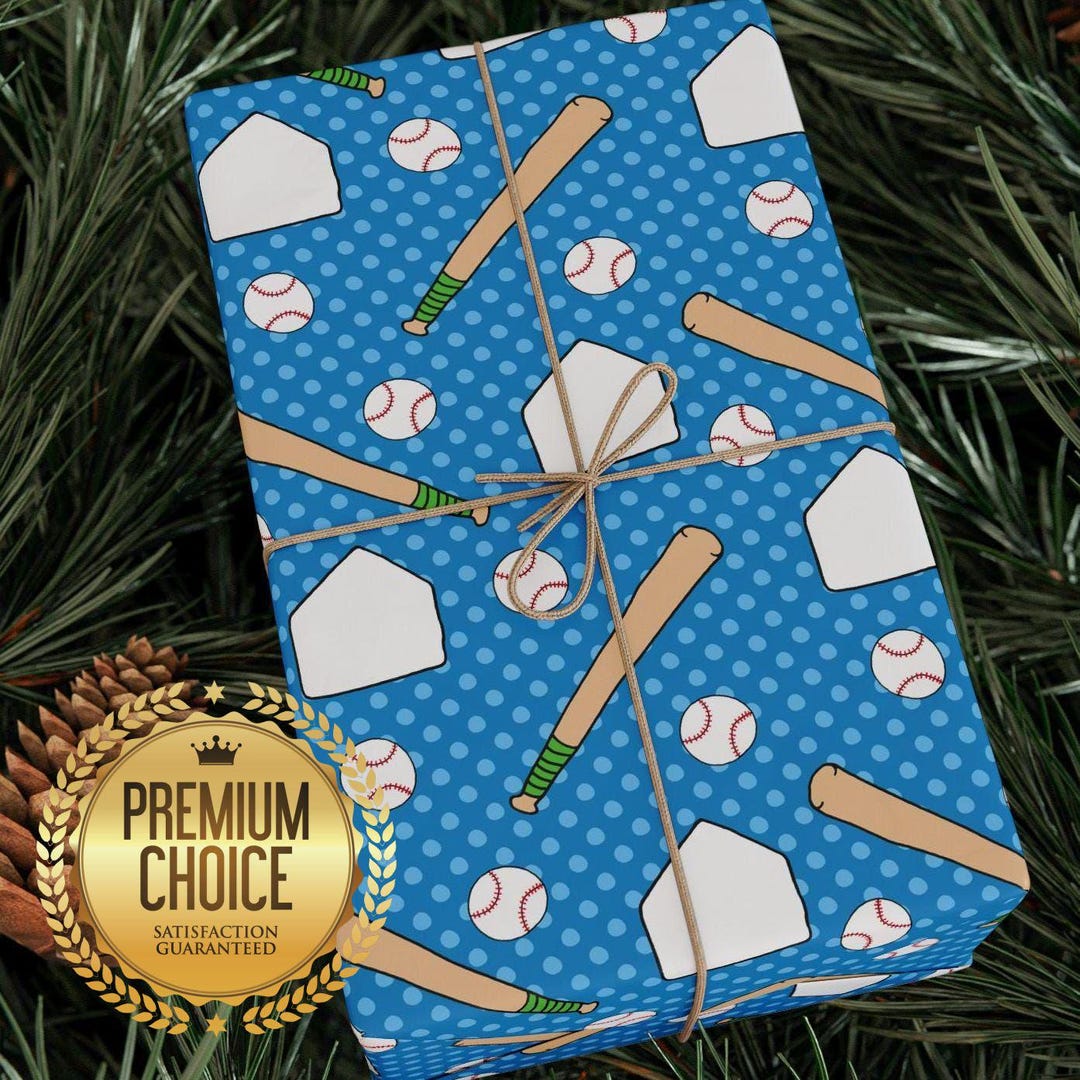 Blue Baseball Wrapping Paper, Gift Wrap With Baseball Bats, Baseballs ...