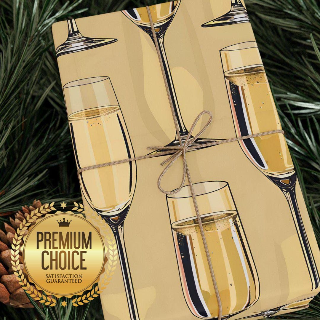 Elegant Champagne Glass Wrapping Paper for New Years Celebrations and ...
