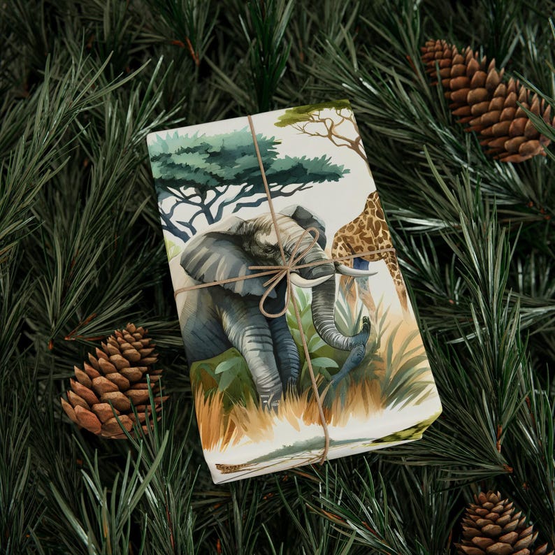 African Safari Wrapping Paper, Safari Watercolor Gift Wrap, African ...