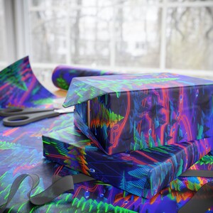 Retro Futuristic Neon Christmas Wrapping Paper: Glowing Trees - Etsy