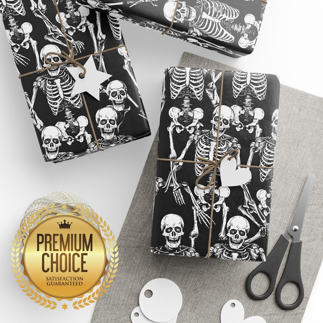 Skeleton Wrapping Paper, Halloween Creepy Gift Wrap, Macabre Wrapping ...