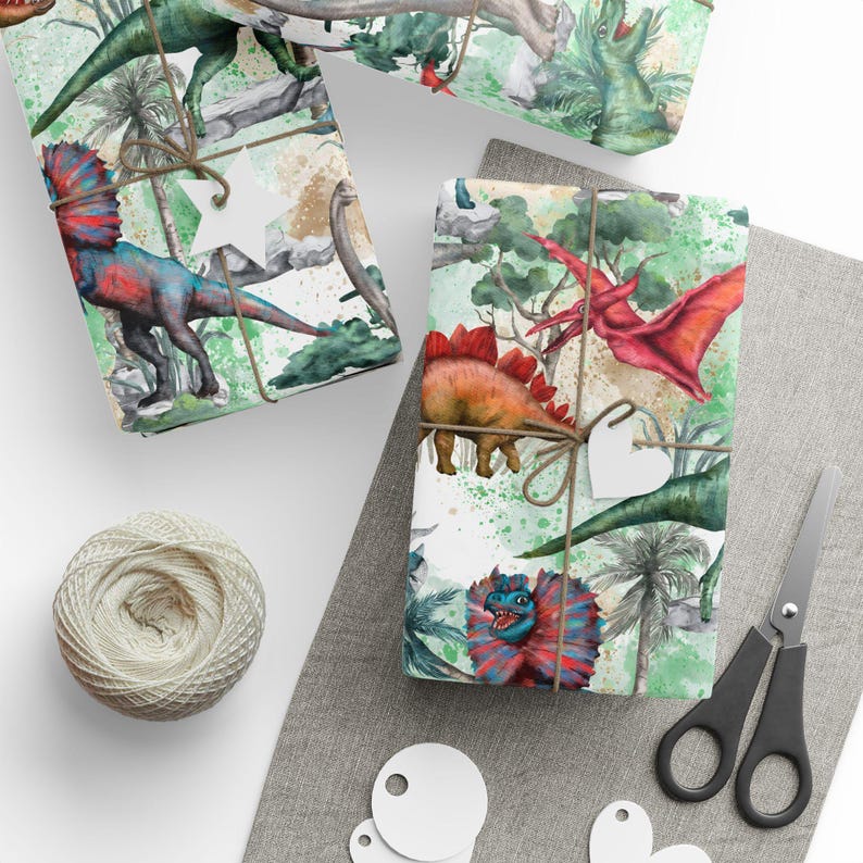 Dinosaur Gift Wrapping Paper, Prehistoric Dinos Giftwrap for Birthdays ...