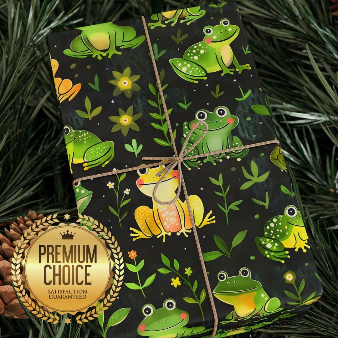 Adorable Green and Yellow Frog Wrapping Paper, Amphibian Lover Gift ...