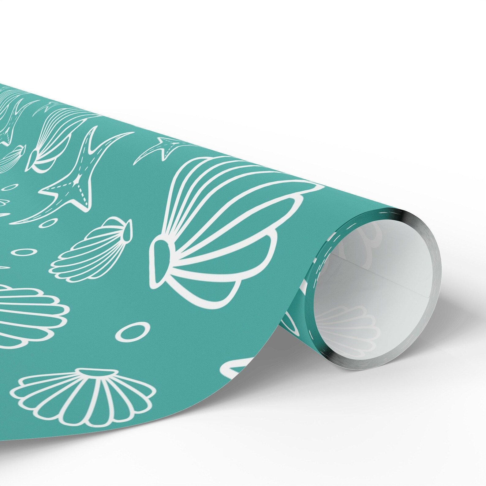 Seashell Wrapping Paper, Blue Seashell Gift Wrap, Starfish Wrapping ...
