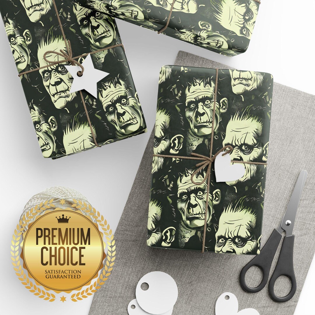 Frankenstein Wrapping Paper, Halloween Monster Gift Wrap, Spooky ...