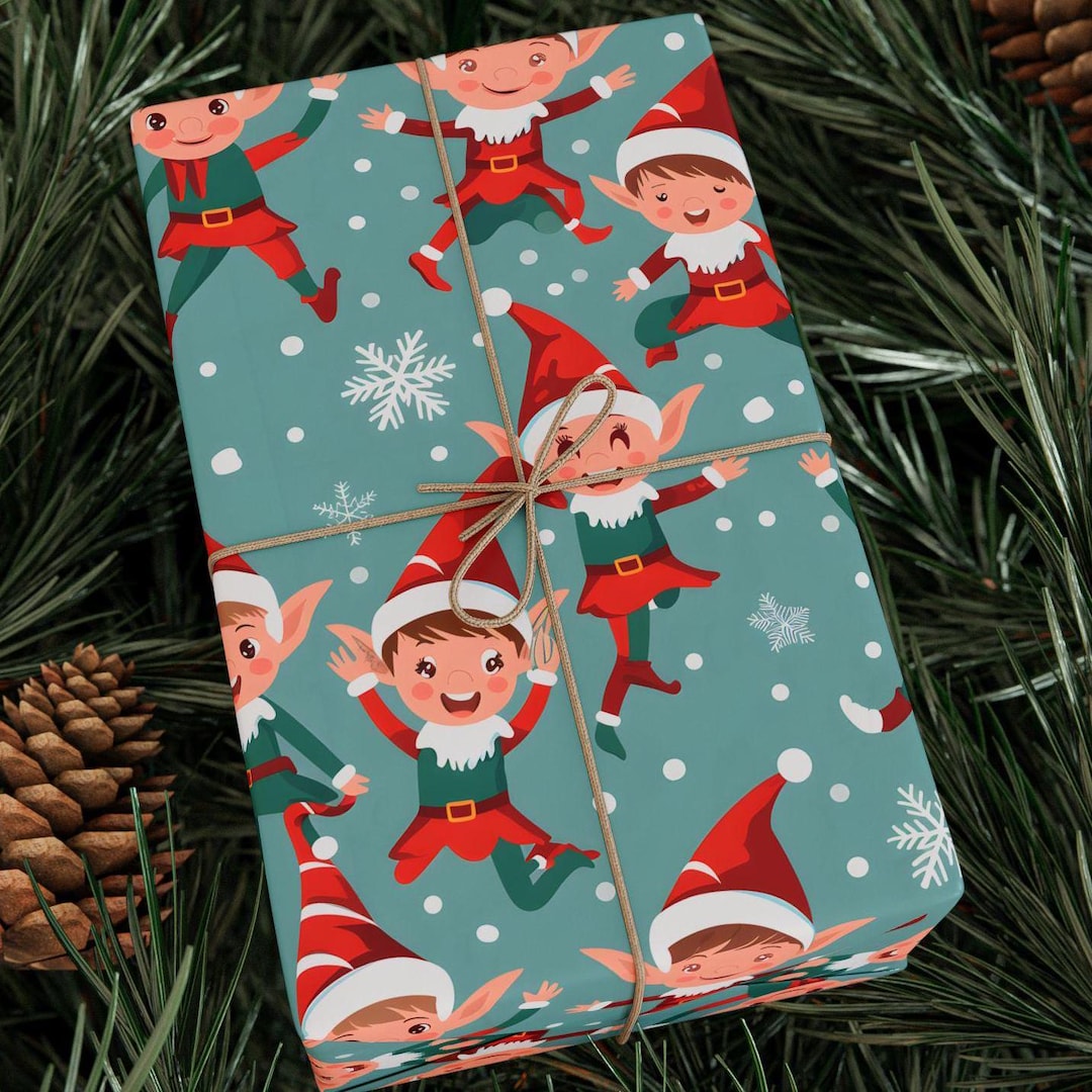 Cute Elves Wrapping Paper, Elf Christmas Gift Wrap, Holiday Elf ...