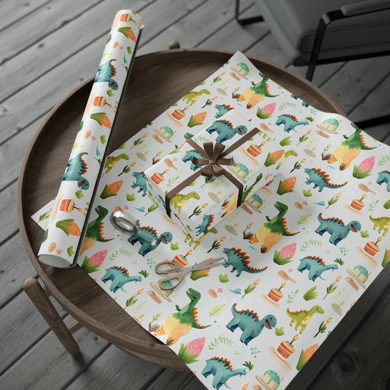 Dinosaur Kids Watercolor Wrapping Paper for Kids Parties, Birthdays ...
