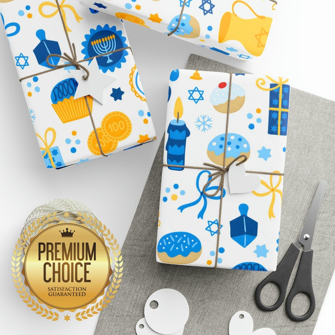 Blue and Gold Hanukkah Jewish Wrapping Paper Rolls, Bar Mitzvah, Bat ...