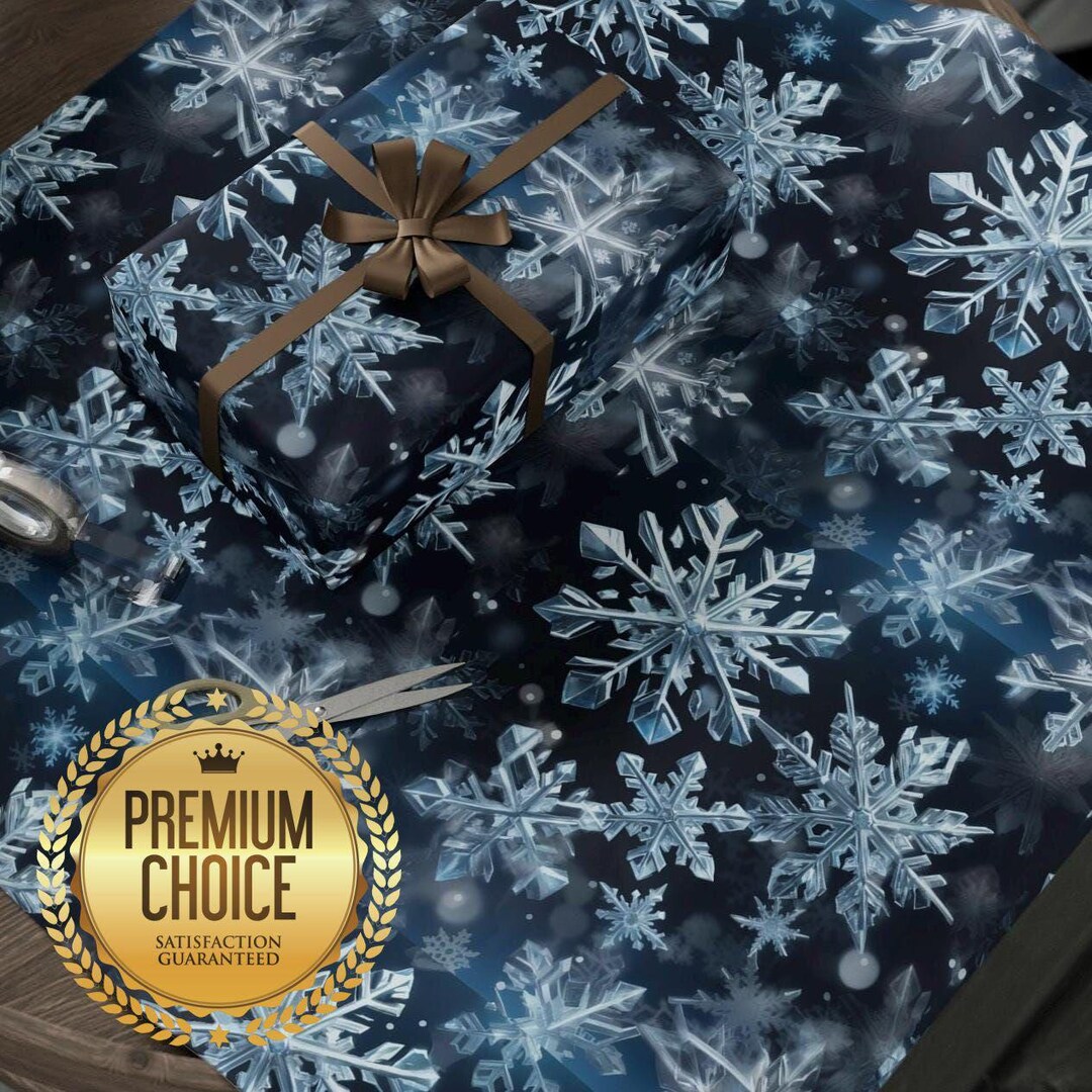 Snowflake Gift Wrapping Paper, Christmas Snow Gift Wrap, Icy Blue ...