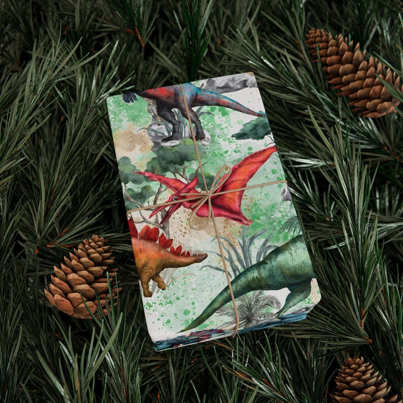 Dinosaur Gift Wrapping Paper, Prehistoric Dinos Giftwrap for Birthdays ...