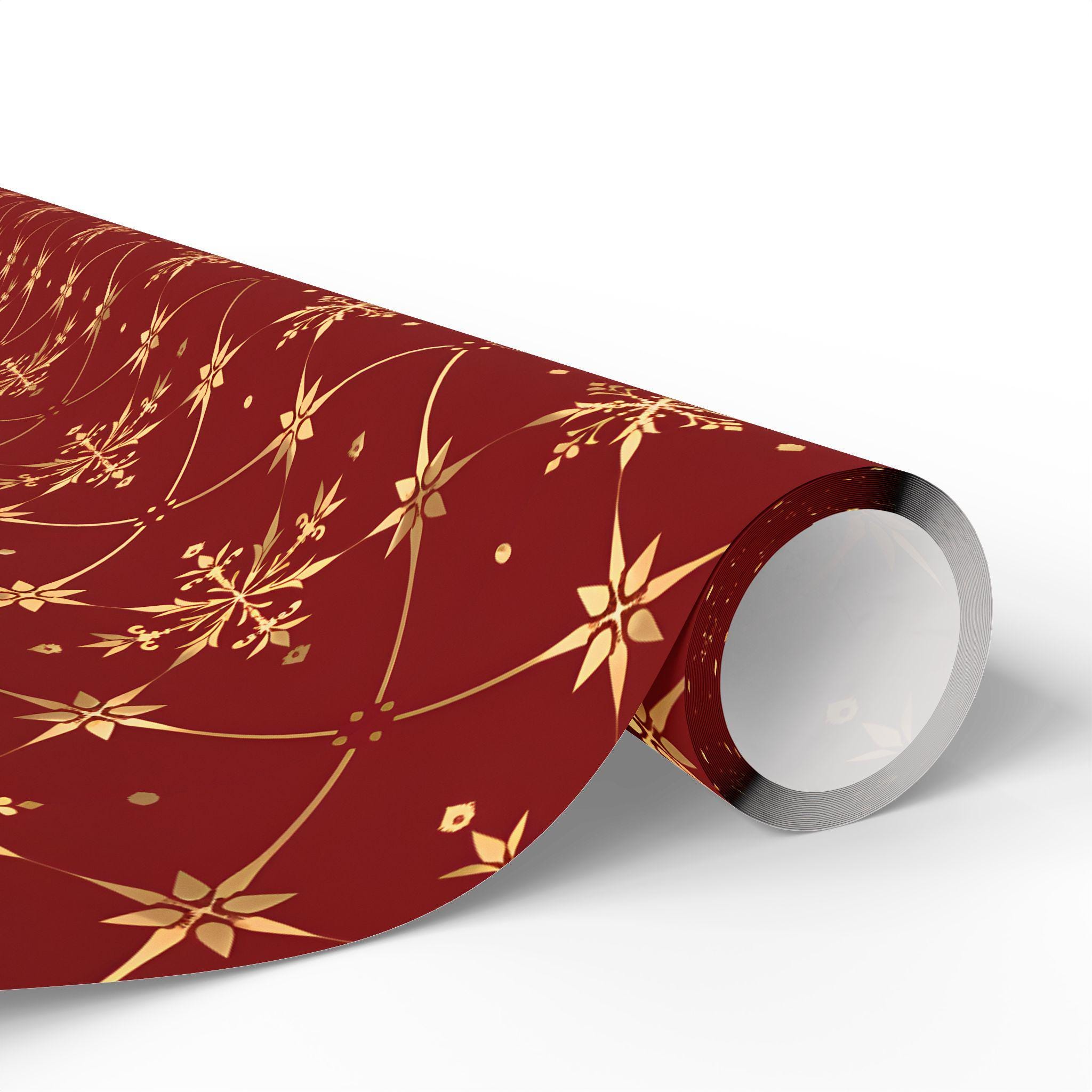 Crimson & Gold Christmas Wrapping Paper With Ornate Snowflakes, Elegant ...