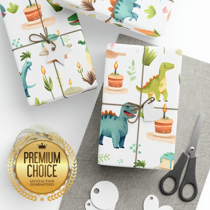 Dinosaur Kids Watercolor Wrapping Paper for Kids Parties, Birthdays ...