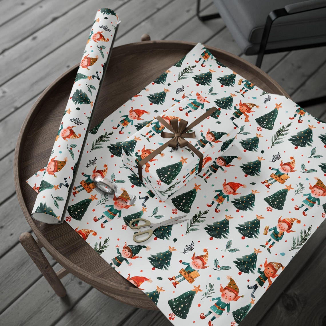 Watercolor Elf Wrapping Paper, Christmas Elf Gift Wrap, Holiday Elves ...