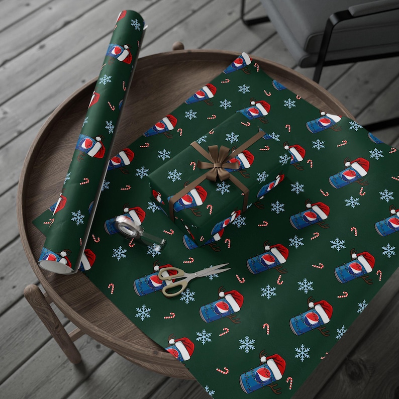 Pepsi Christmas Wrapping Paper Santa Hat Soda Cans With Reindeer ...
