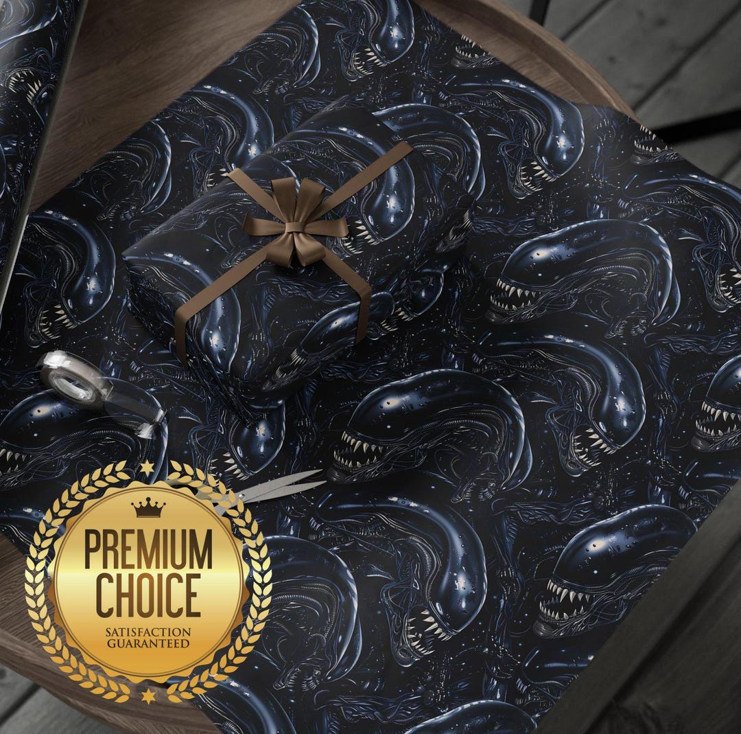Black and Blue Aliens Xenomorph Gift Wrapping Paper for Birthdays ...