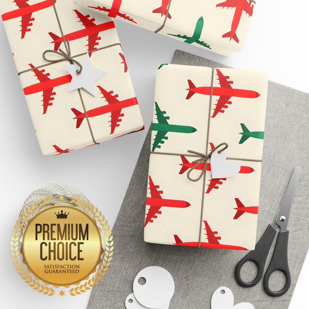 Red and Green Airplane Wrapping Paper for Kids and Christmas, Fun Pilot ...