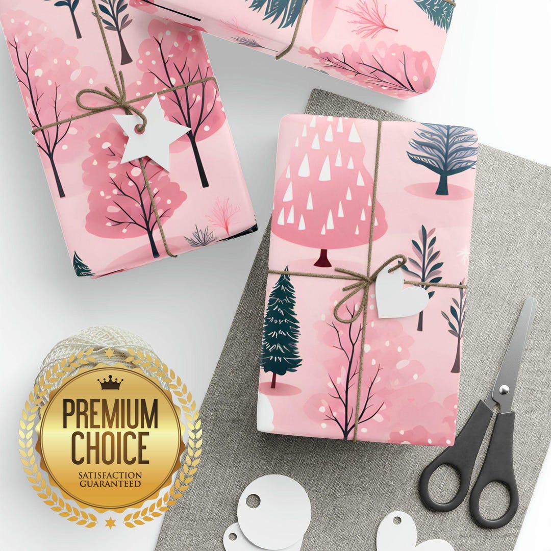 Pink Christmas Tree Wrapping Paper Rolls, Elegant Gift Wrap, Pink Gift ...