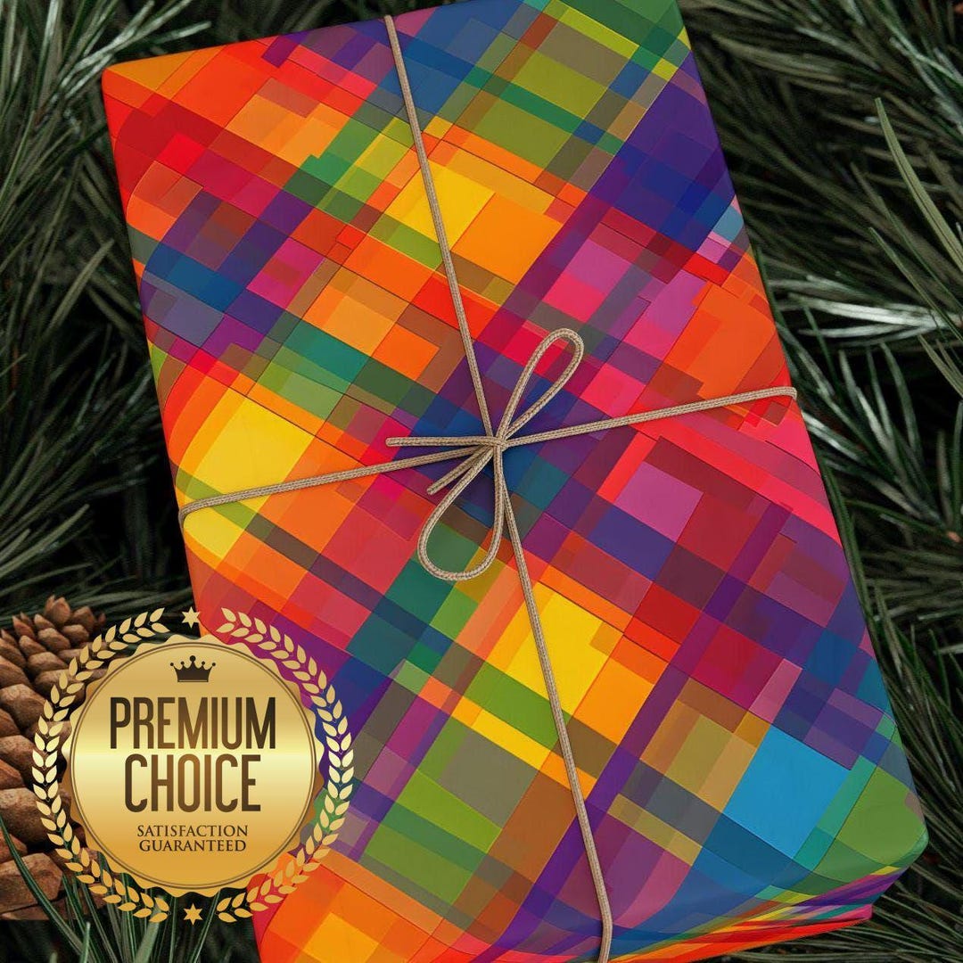 Rainbow Argyle Gift Wrapping Paper, Technicolor Rainbow Vibrant ...