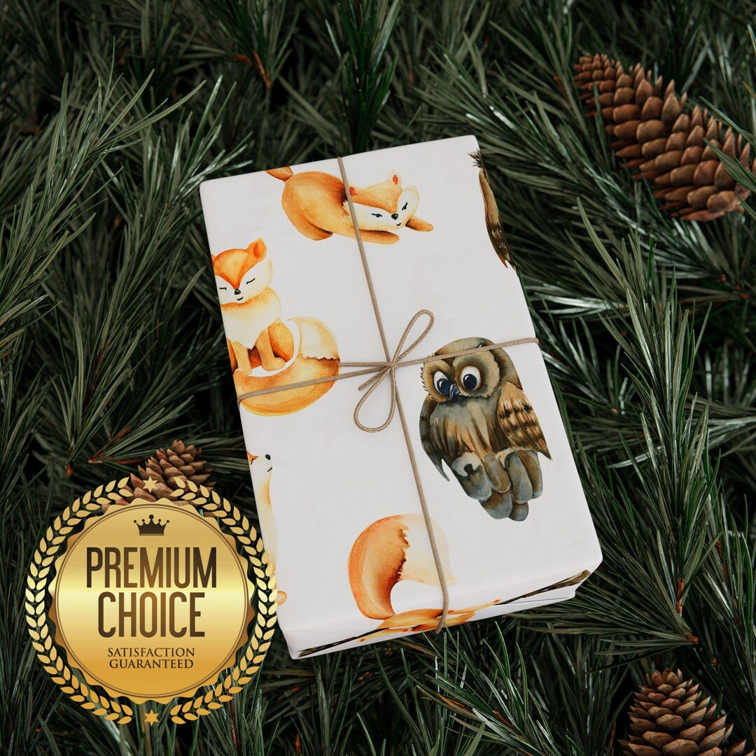 Owl and Fox Wrapping Paper, Cute Owls and Foxes Baby Shower Gift Wrap ...