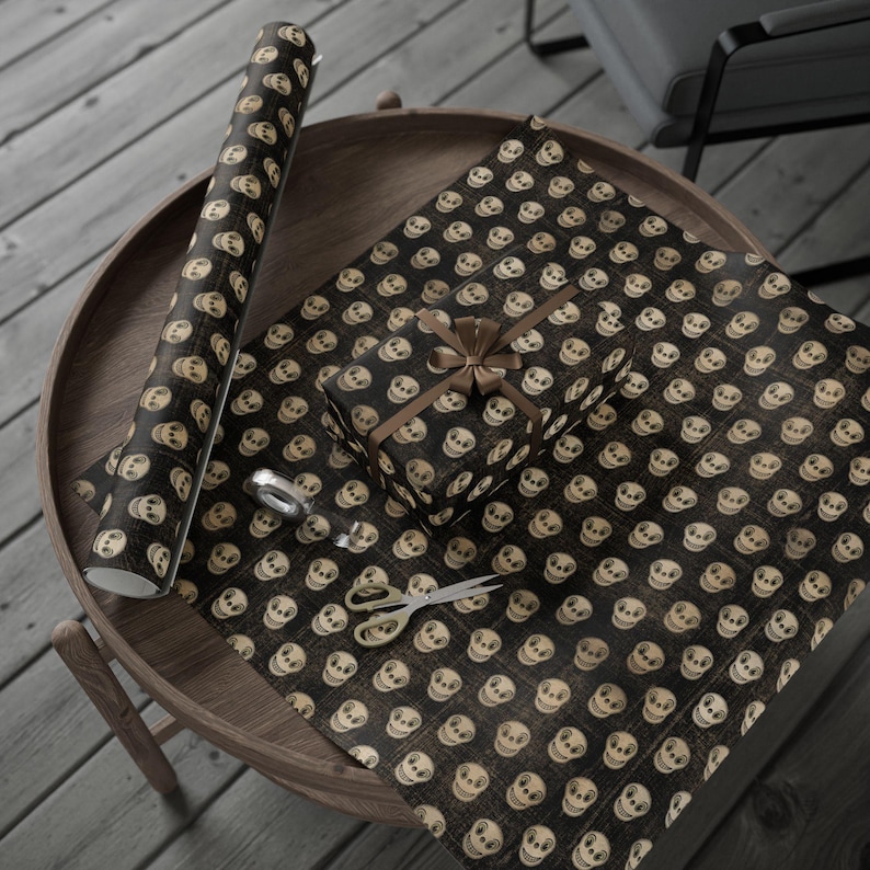 Vintage Skull Wrapping Paper Roll Halloween Gift Wrap Creepy Cute ...