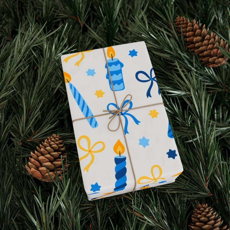 Blue and Gold Hanukkah Jewish Wrapping Paper Rolls, Bar Mitzvah, Bat ...