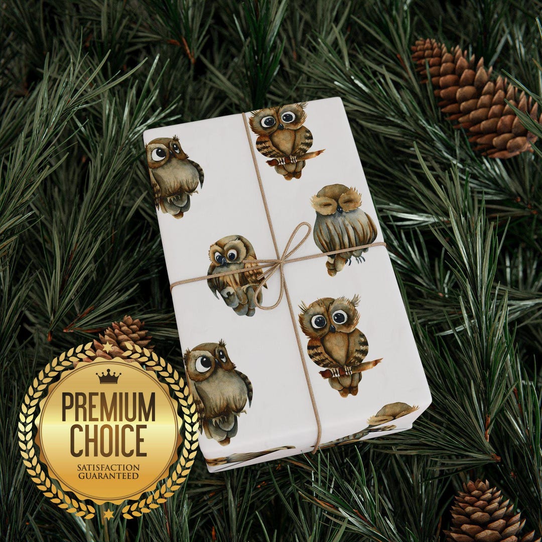 Owl Wrapping Paper, Cute Owls Baby Shower Gift Wrap, Nocturnal Bird ...