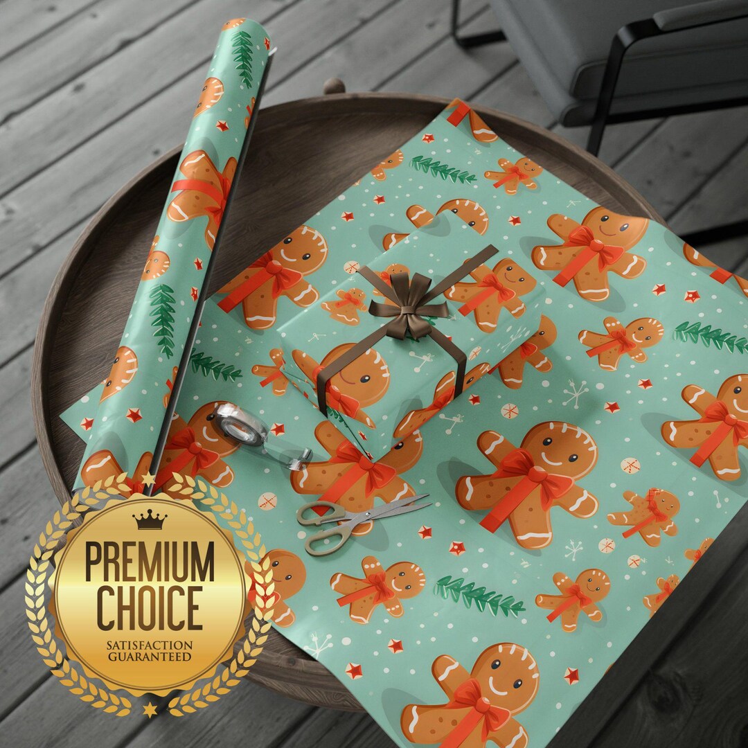 Cute Green Gingerbread Themed Christmas Holiday Winter Wrapping Paper ...