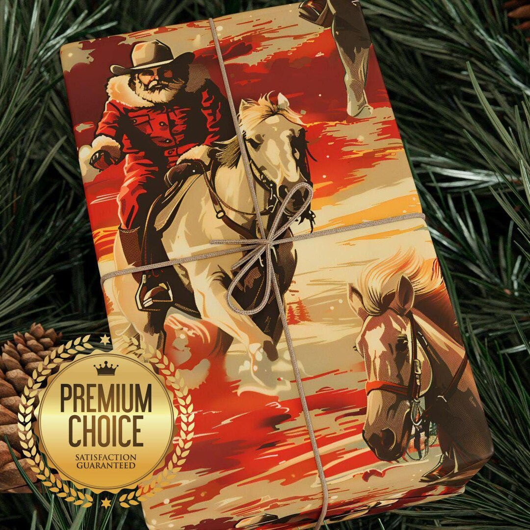 Cowboy Santa on Horseback Christmas Wrapping Paper Rolls for Holiday ...