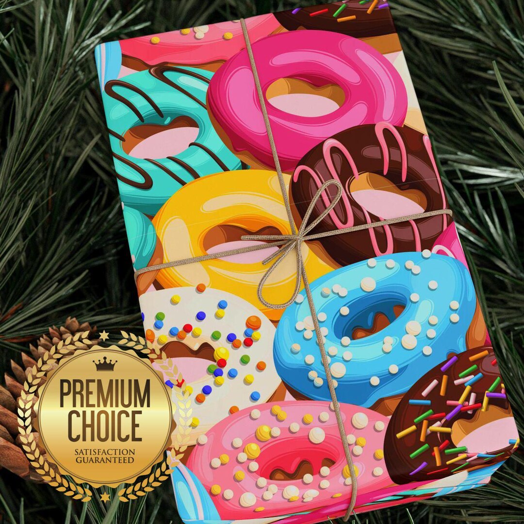 Donut Gift Wrapping Paper, Colorful Donut Sweets Dessert Gift Wrap for ...