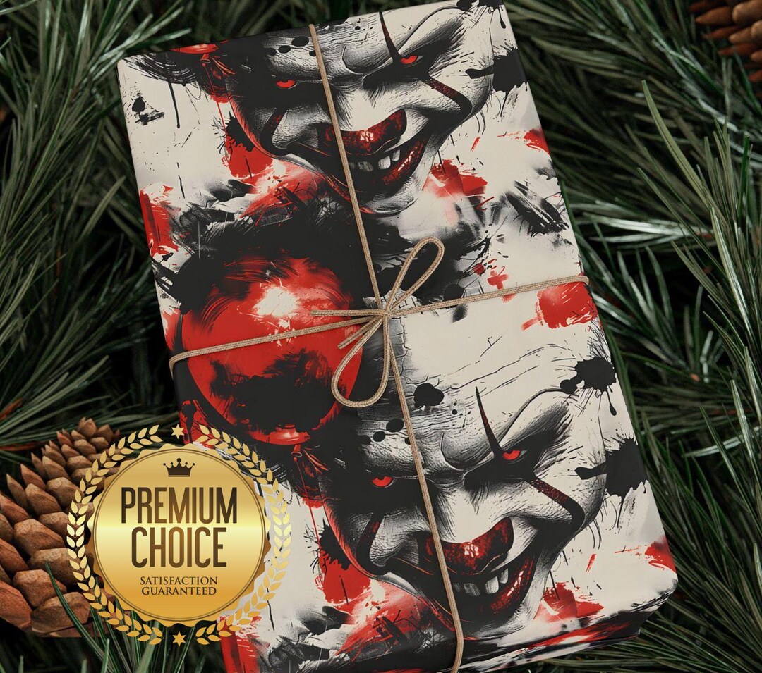 Pennywise the Clown Wrapping Paper, Clown Horror Gift Wrap, Creepy Evil ...