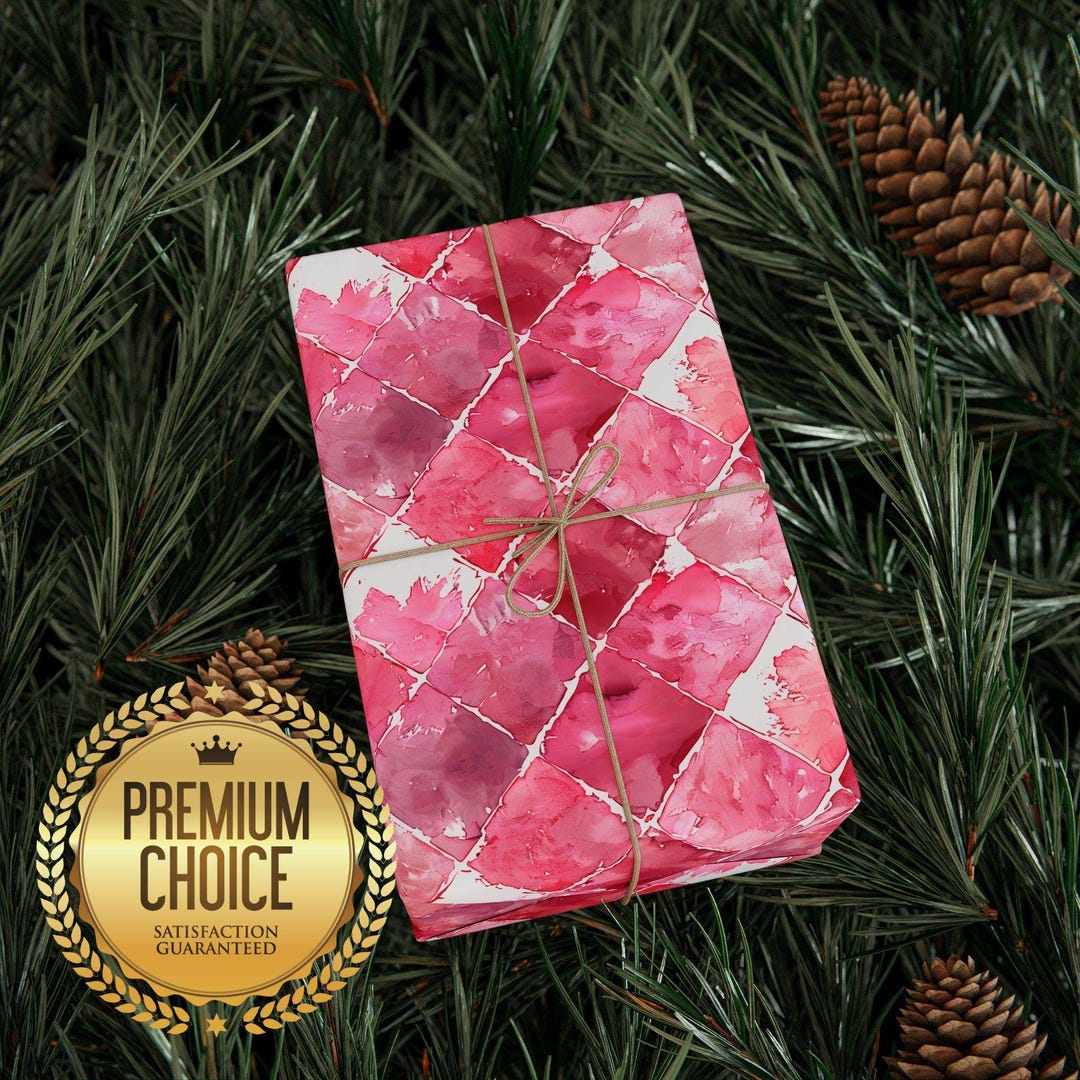 Pink Diamond Tile Wrapping Paper, Salmon Colored Watercolor Giftwrap ...