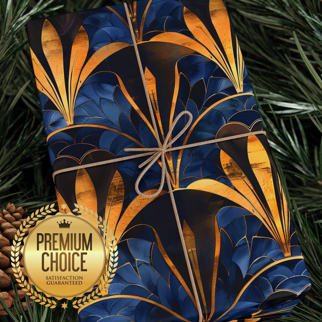 Blue and Gold Art Deco Wrapping Paper, Great Gatsby Gift Wrap for ...