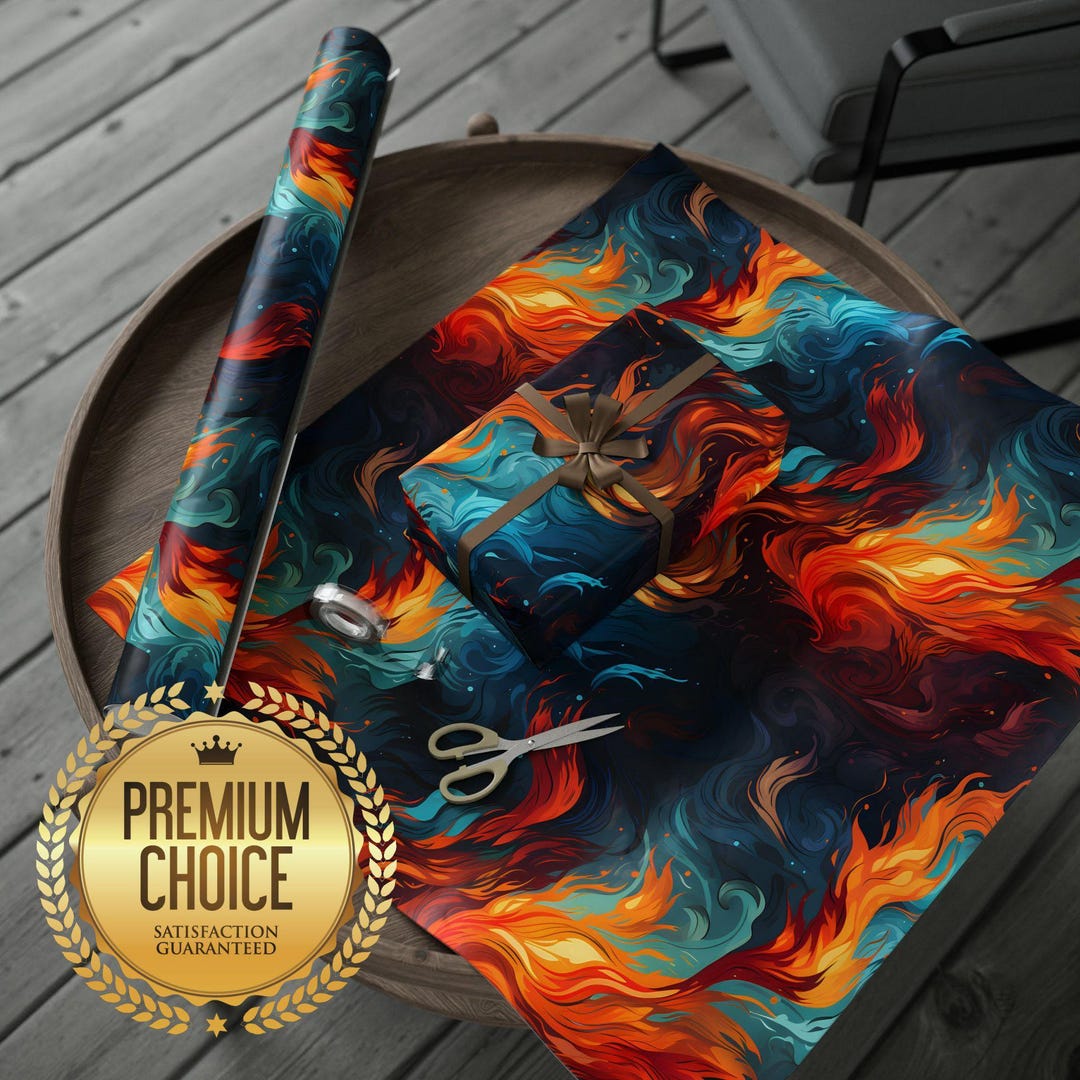 Fire and Water Themed Gift Wrap | Flames and Ice Wrapping Paper | Fire ...