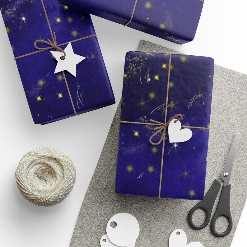 Stars in Blue Sky Wrapping Paper: Space Gift Wrap - Etsy
