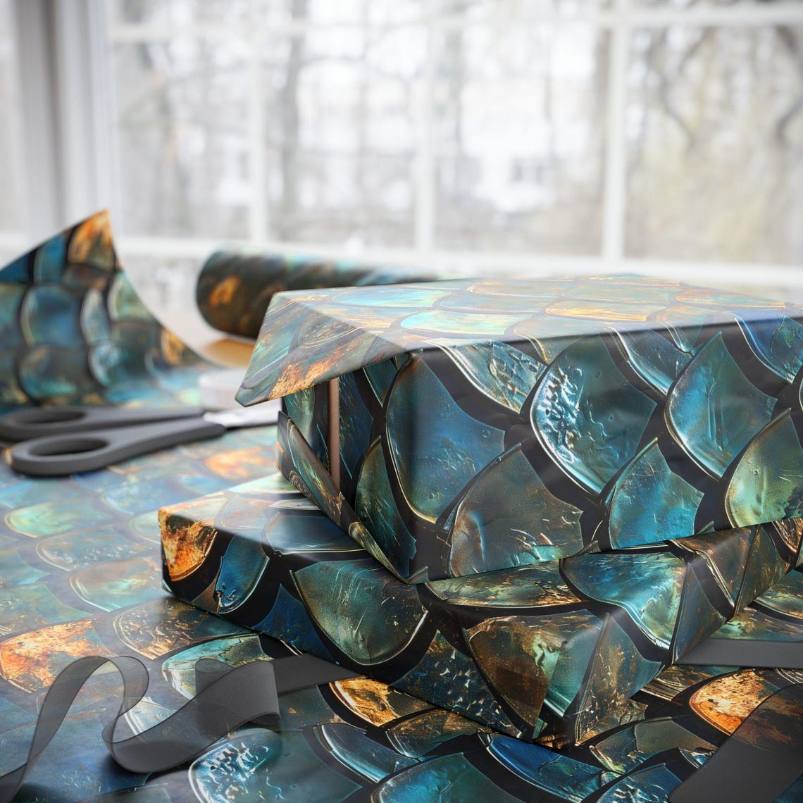 Green Dragon Scale Gift Wrapping Paper for Christmas, Birthdays ...
