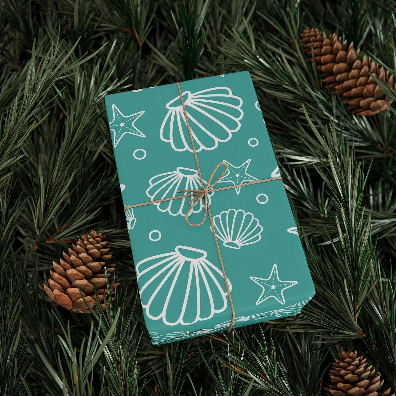 Seashell Wrapping Paper, Blue Seashell Gift Wrap, Starfish Wrapping ...