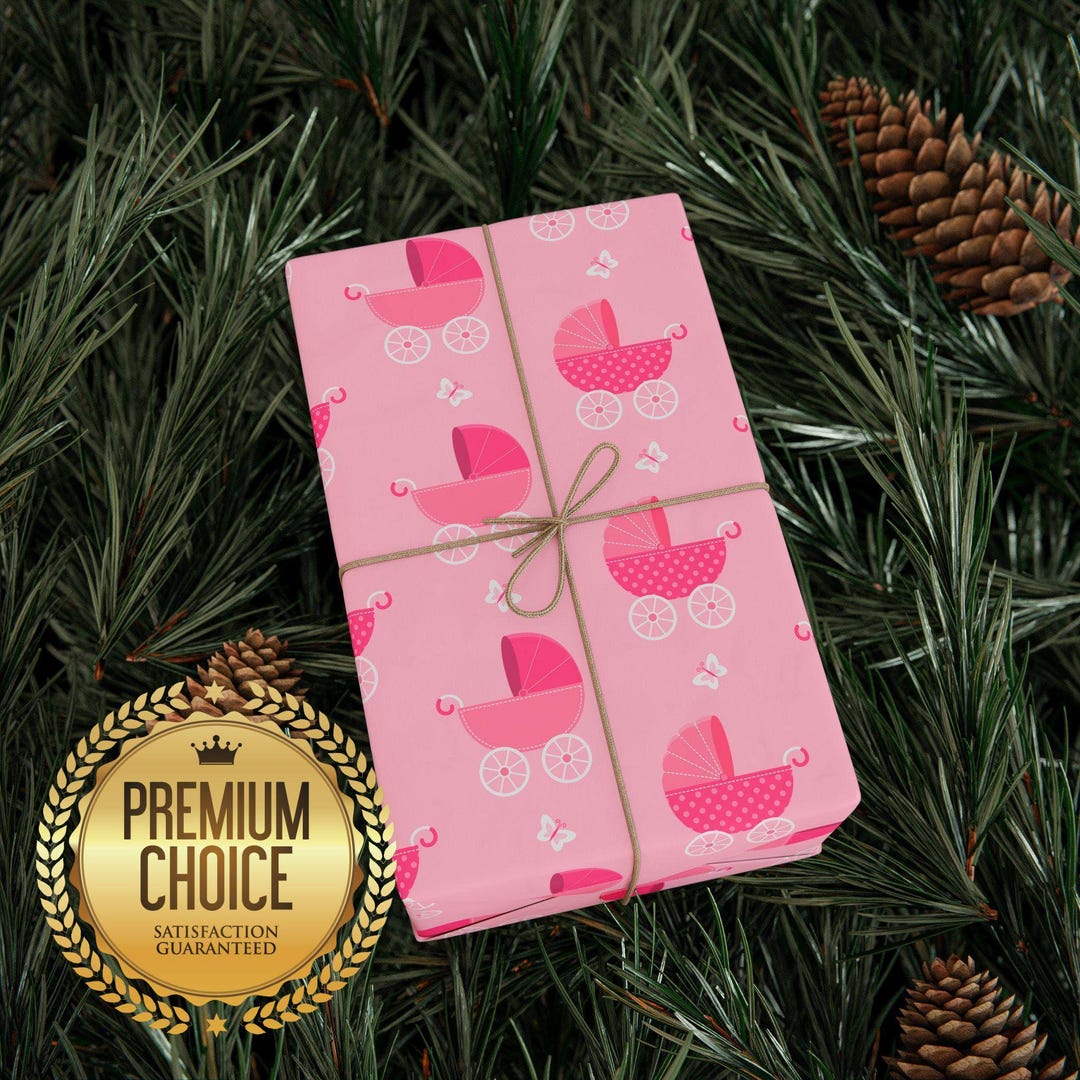 Pink Stroller Baby Shower Wrapping Paper for Newborn Girls, Pink Baby ...