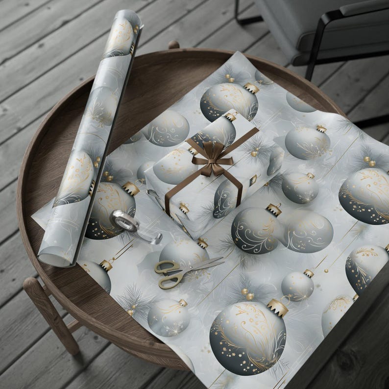 Silver Christmas Ornaments Wrapping Paper Rolls, Elegant Gift Wrap ...