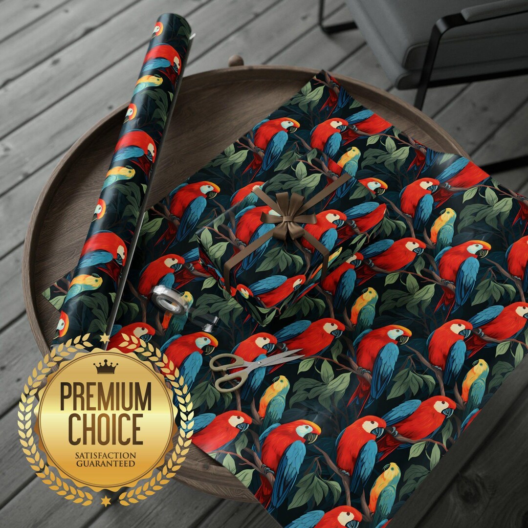 Parrots Bird Birthday Wrapping Paper, Colorful Parrot Gift Wrap, Birds ...